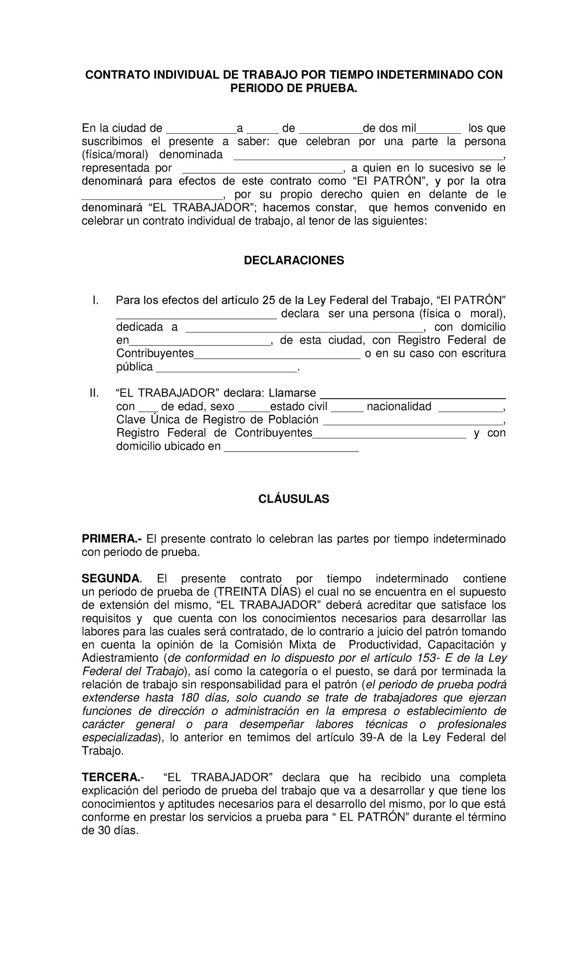 Contrato tiempo indeterminado - CONTRATO INDIVIDUAL DE TRABAJO POR ...
