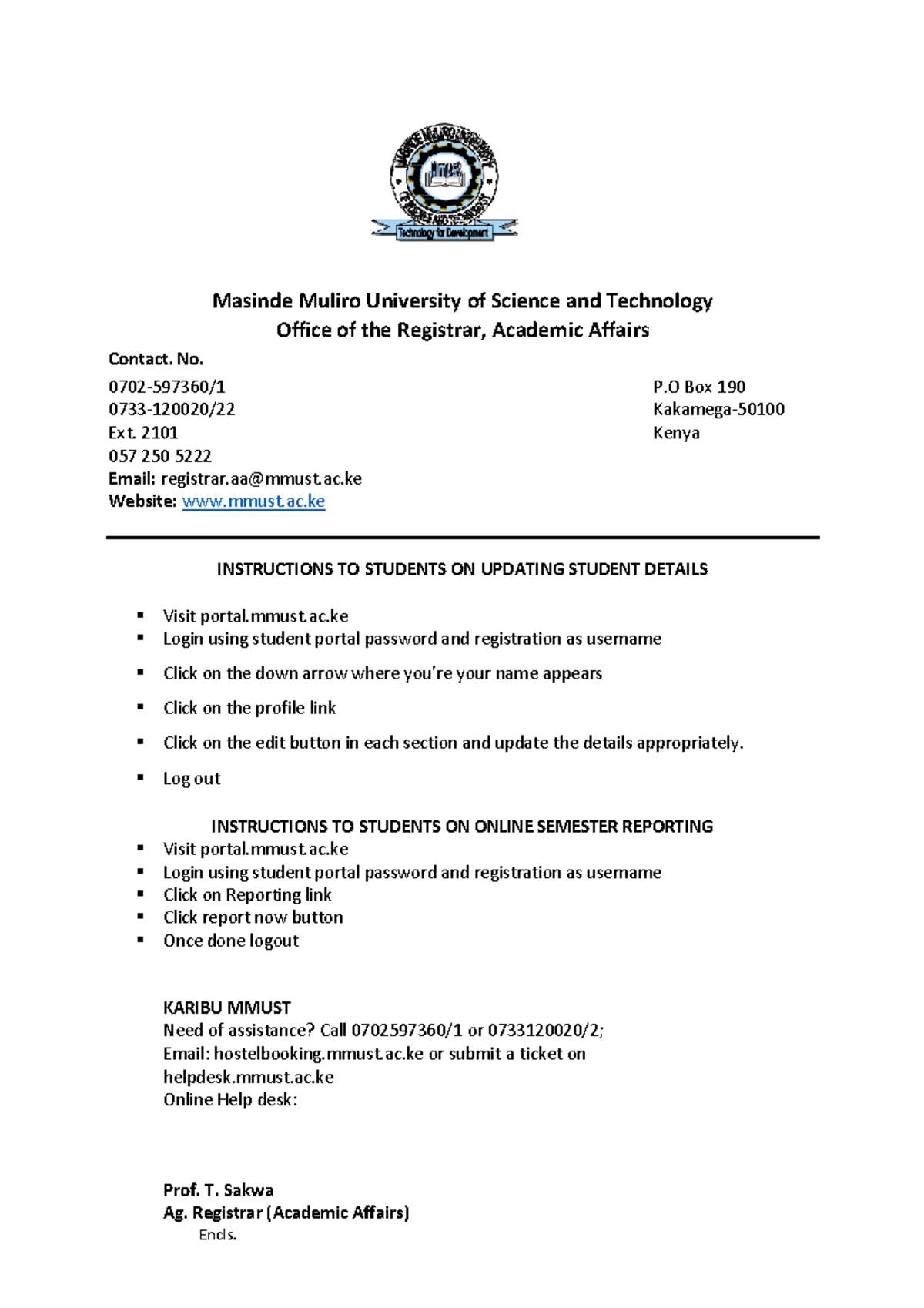Registration and Reporting - Masinde Muliro University of Science and ...