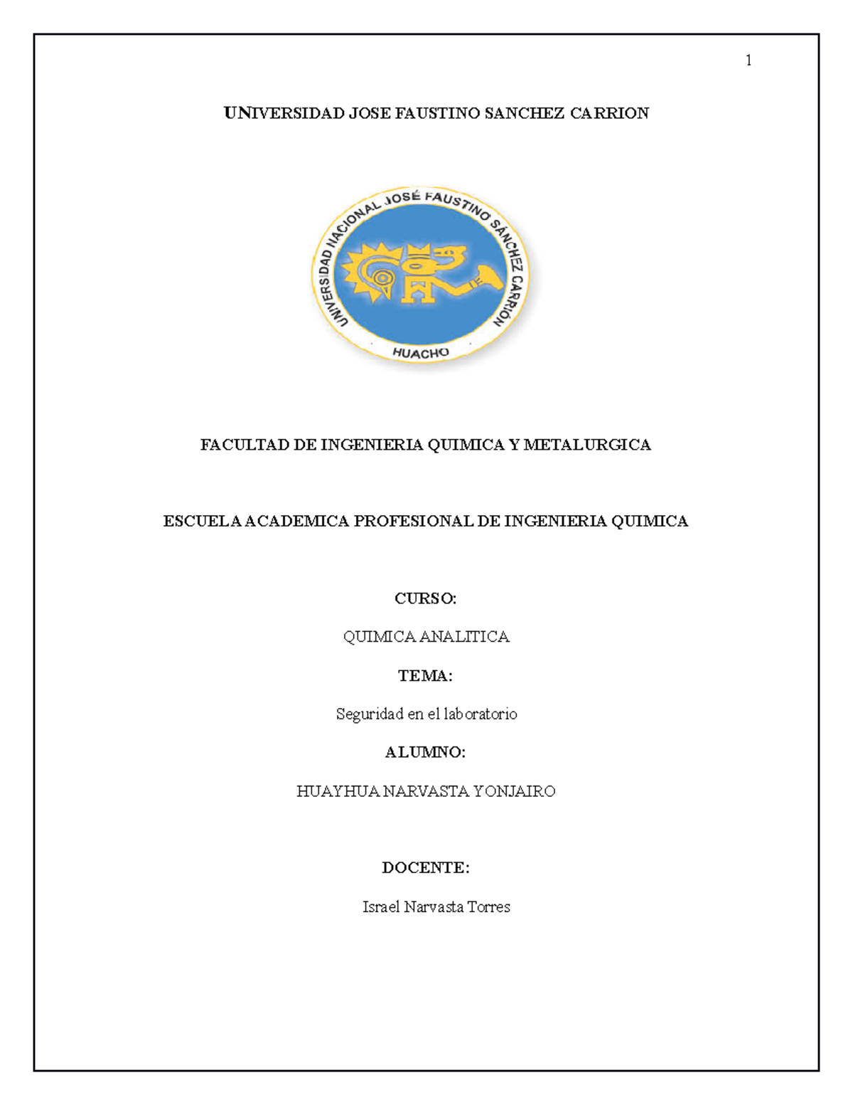 Informe De Laboratorio Quimica Analitica Universidad Jose Faustino