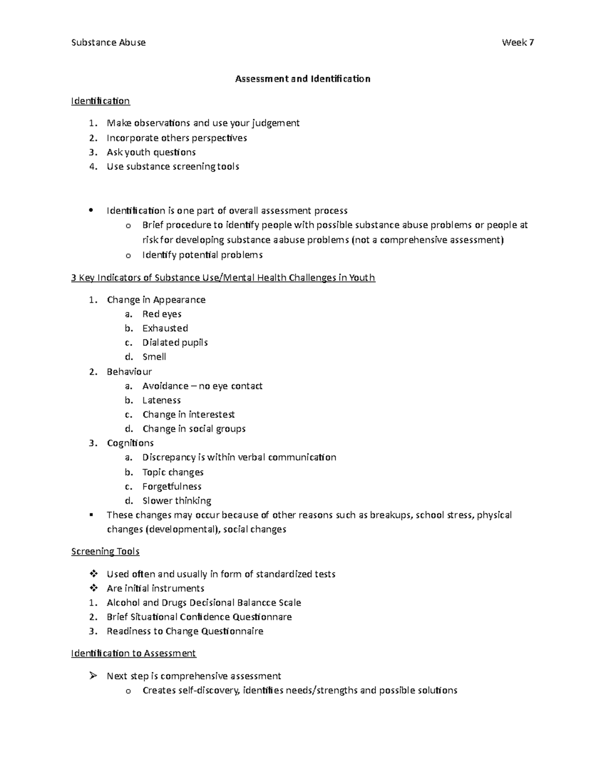 Substance Abuse - Identification & Assessments - Week 9 - Substance ...