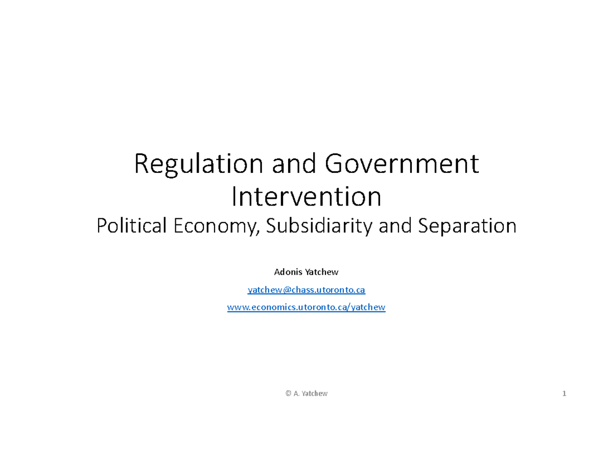 5 Regulation and Govt Intervention (Political Economy, Subsidiarity and ...