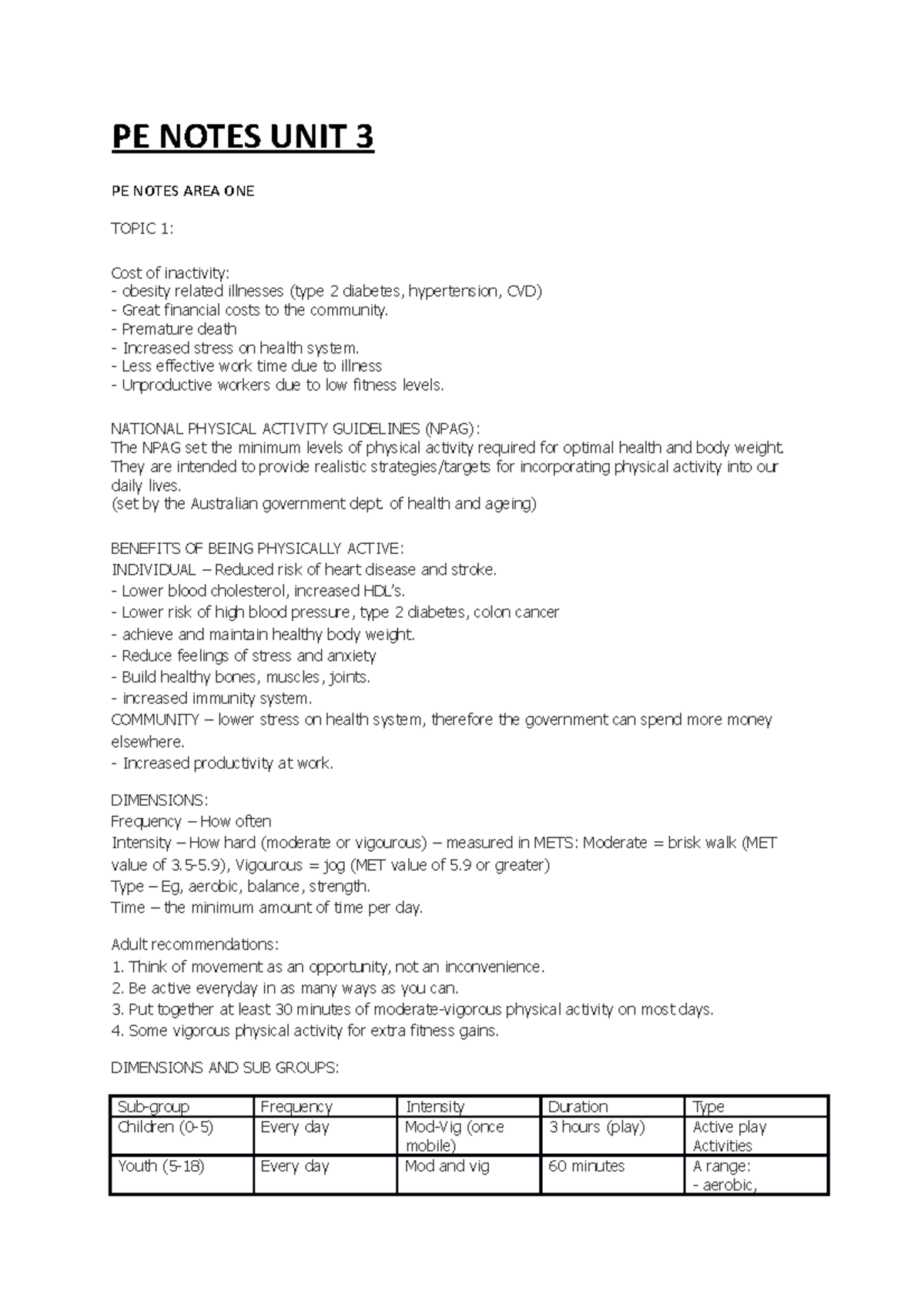 PE Notes UNIT 3-1 - PE NOTES UNIT 3 PE NOTES AREA ONE TOPIC 1: Cost of ...