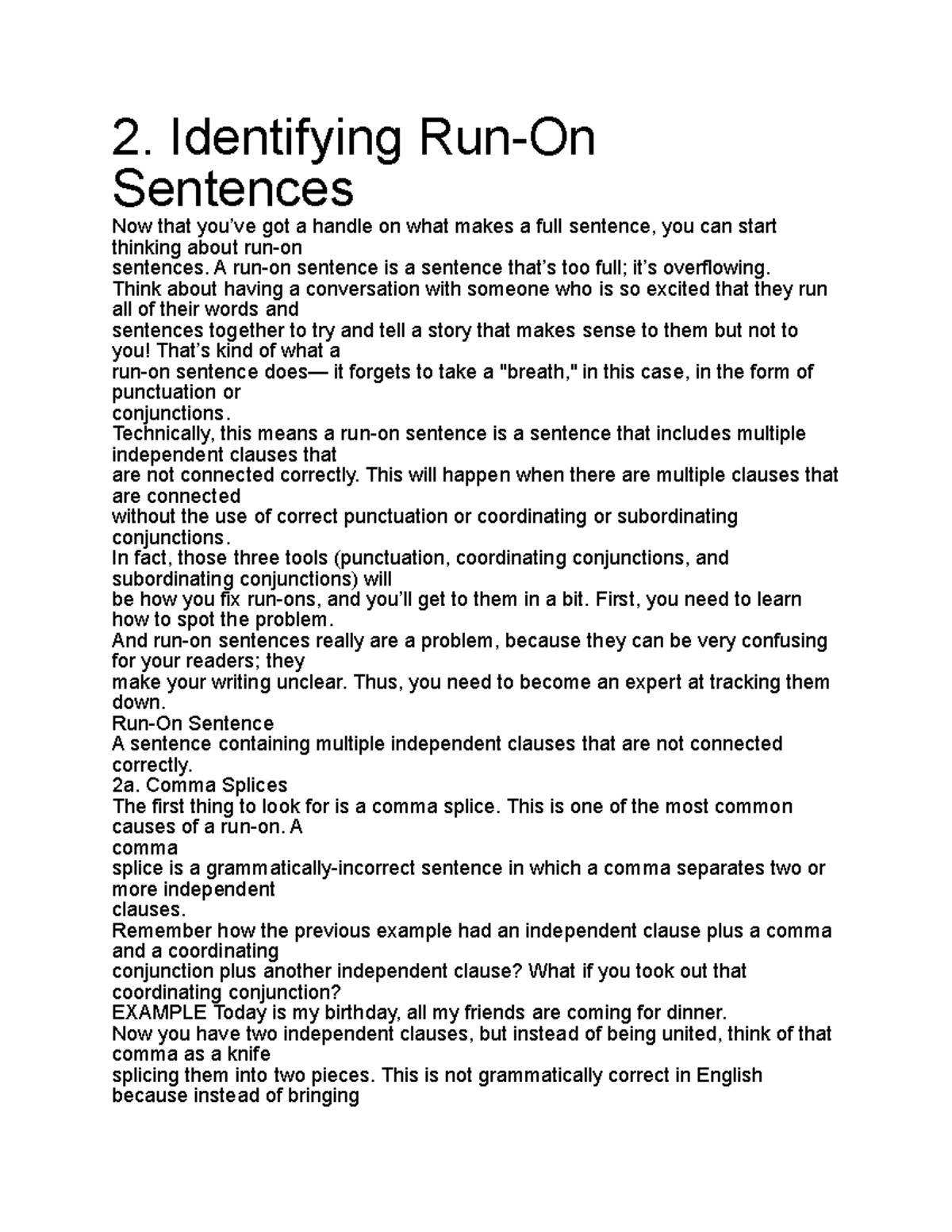 2. Identifying Run-On Sentences - 2. Identifying Run-On Sentences Now ...