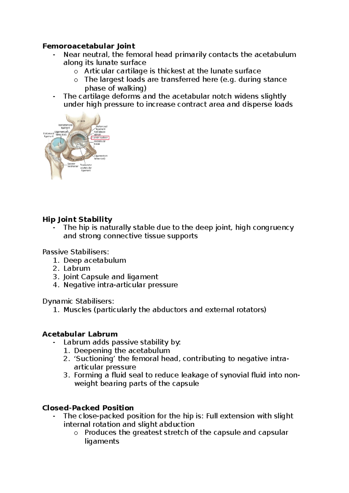Hip - CHI247 - Hip Lecture Notes - Femoroacetabular Joint - Near ...