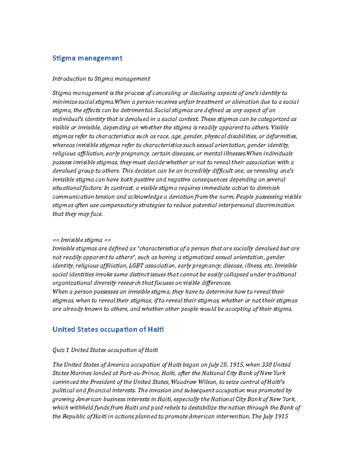 HIST123 Lab Stigma management - Stigma management Introduction to ...