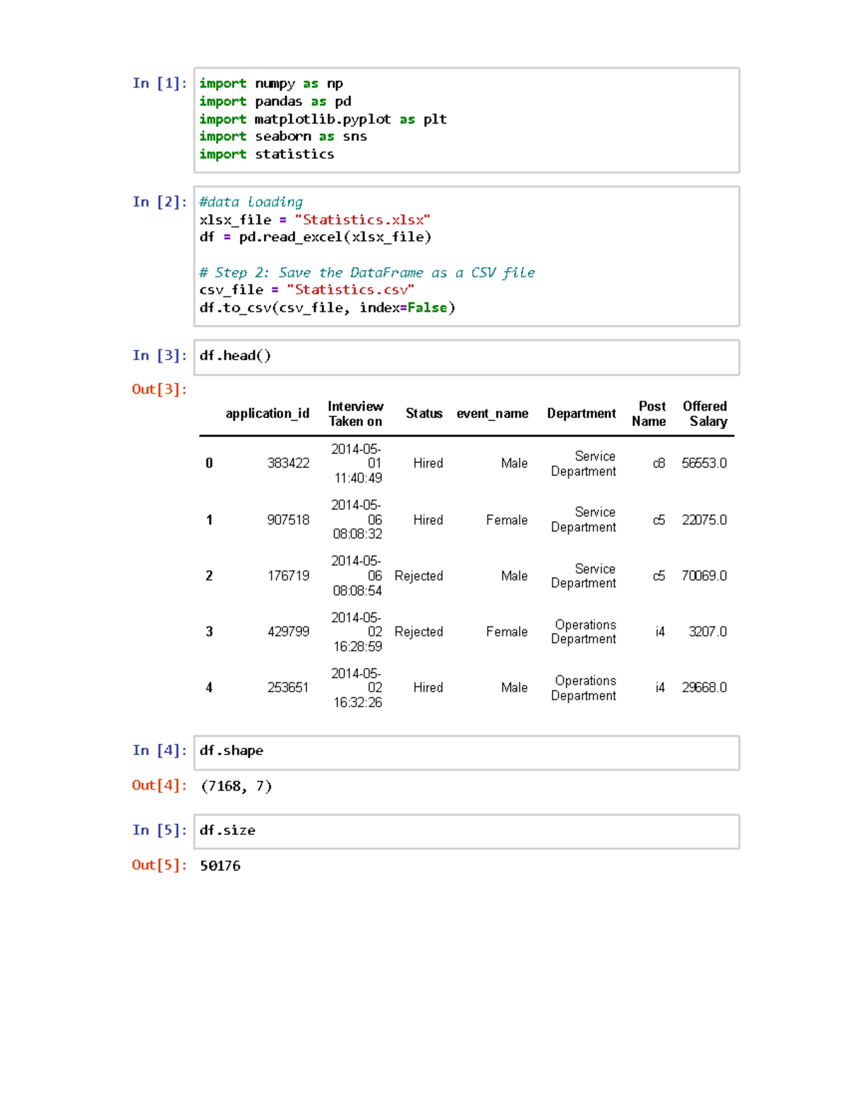 Statistics - Jupyter Notebook - In [1]: In [2]: In [3]: In [4]: In [5 ...