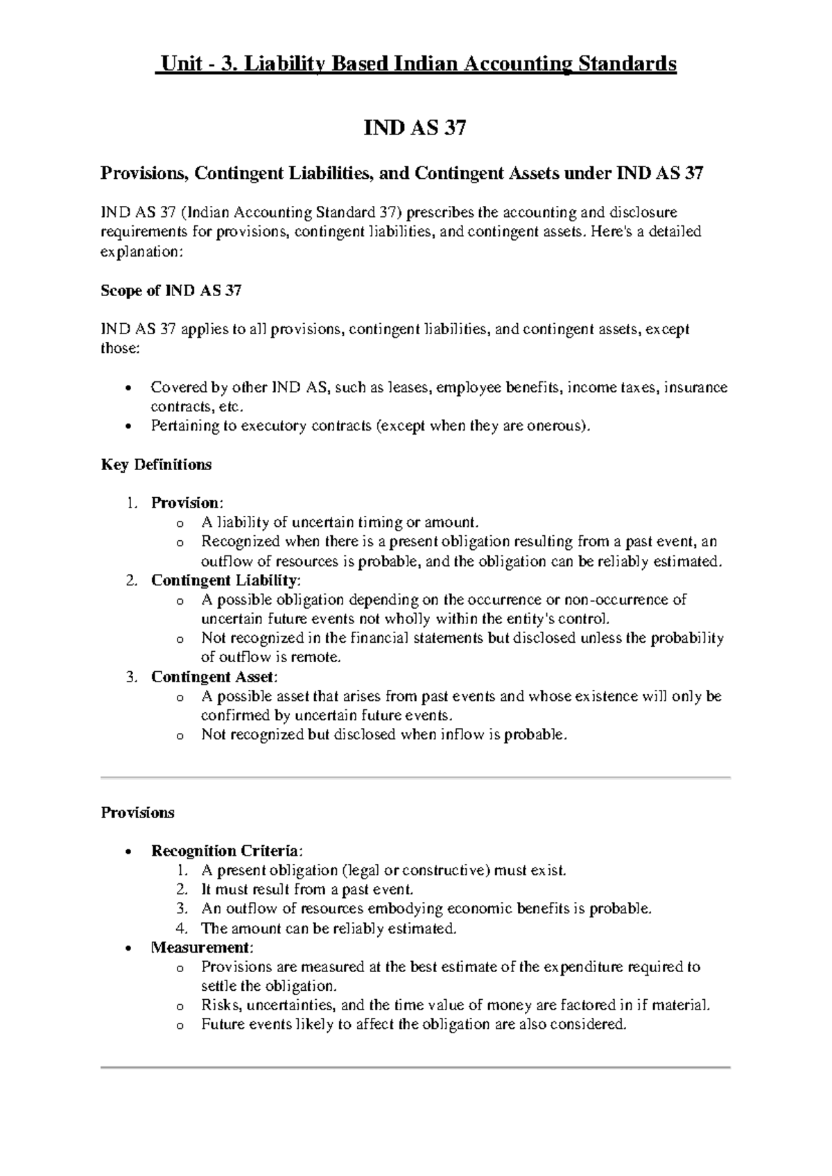 Unit 3 - IND AS 37 - Indian Accounting Standards - I 5th semester ...