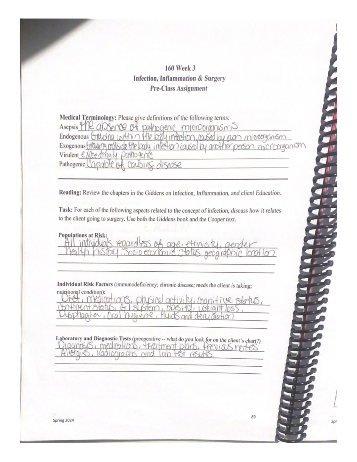 160 Week 3 - Pre-class assignment - 160 Week 3 Infection, Inflammation Surgery Assignment ...