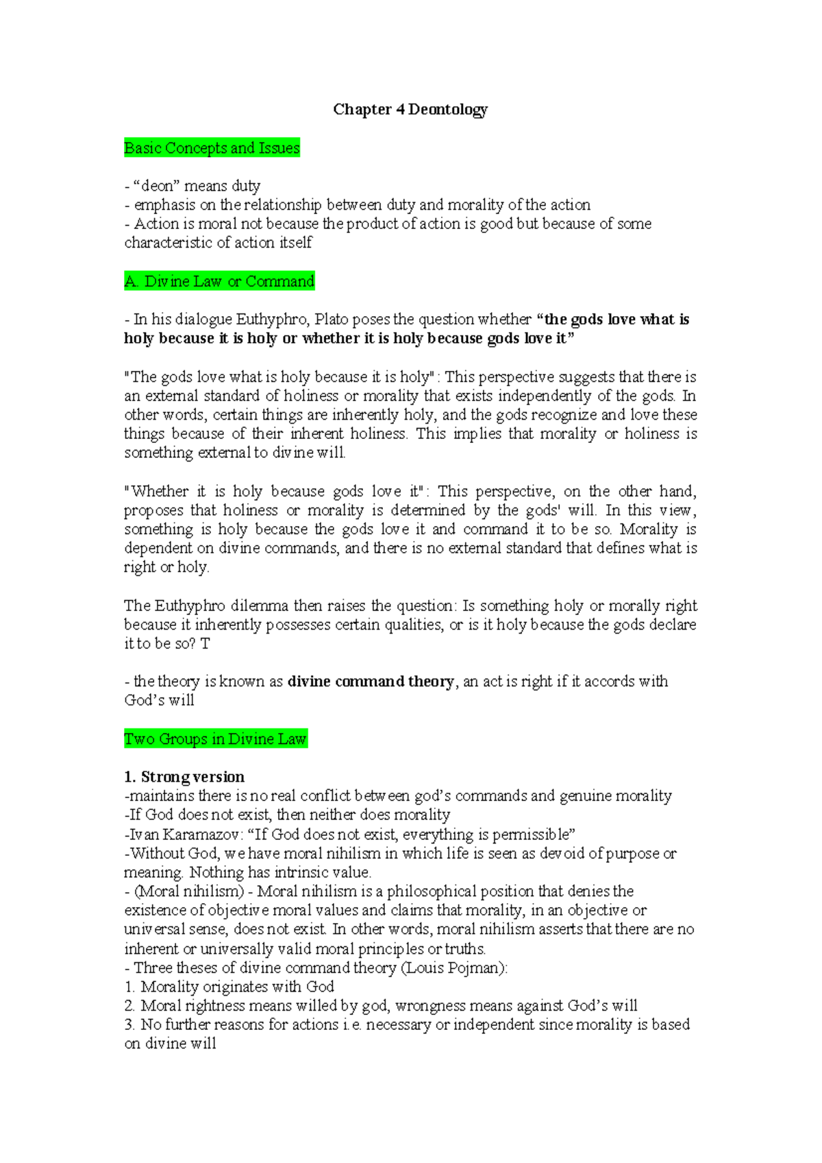 Chapter 4 Deontology reviewer - Chapter 4 Deontology Basic Concepts and Issues “deon” means duty ...