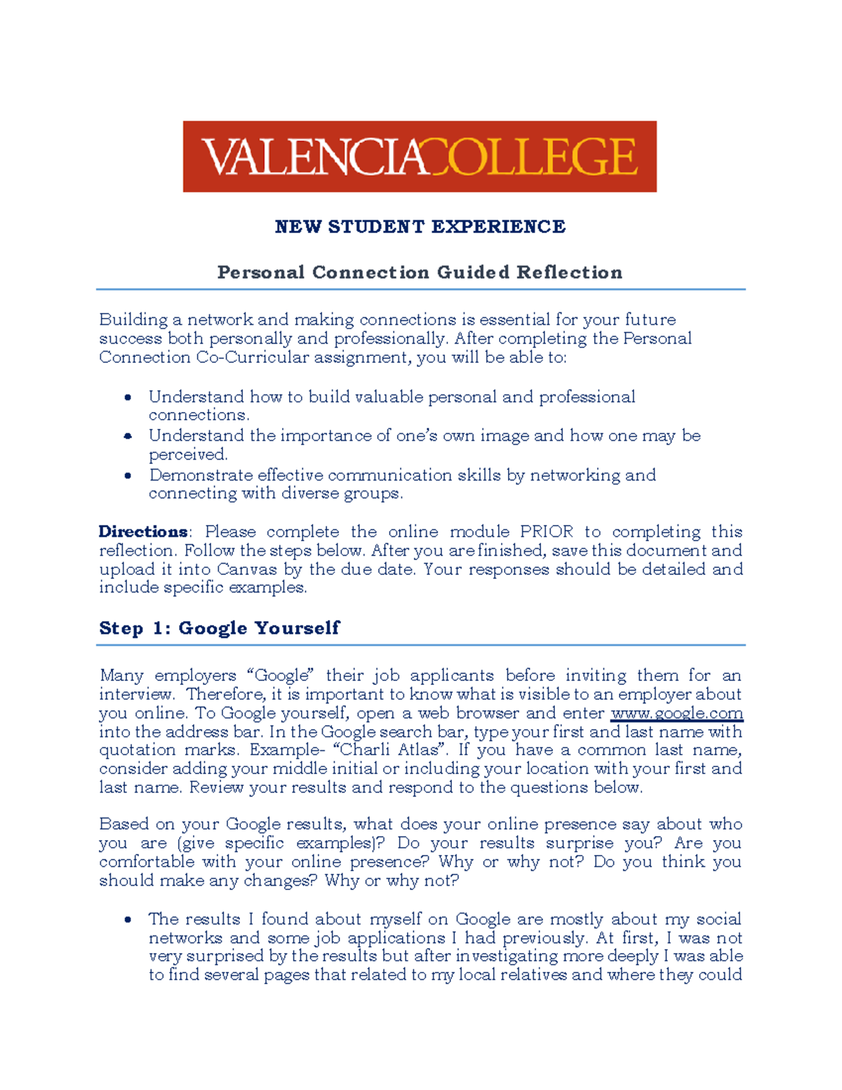 VC - Personal CO- Curricular - NEW STUDENT EXPERIENCE Personal ...