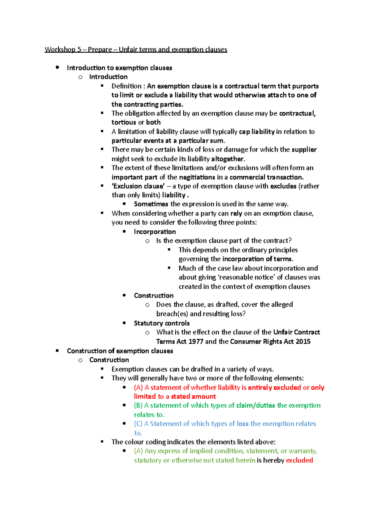 Workshop 5 – Prepare – Unfair terms and exemption clauses - Workshop 5 ...