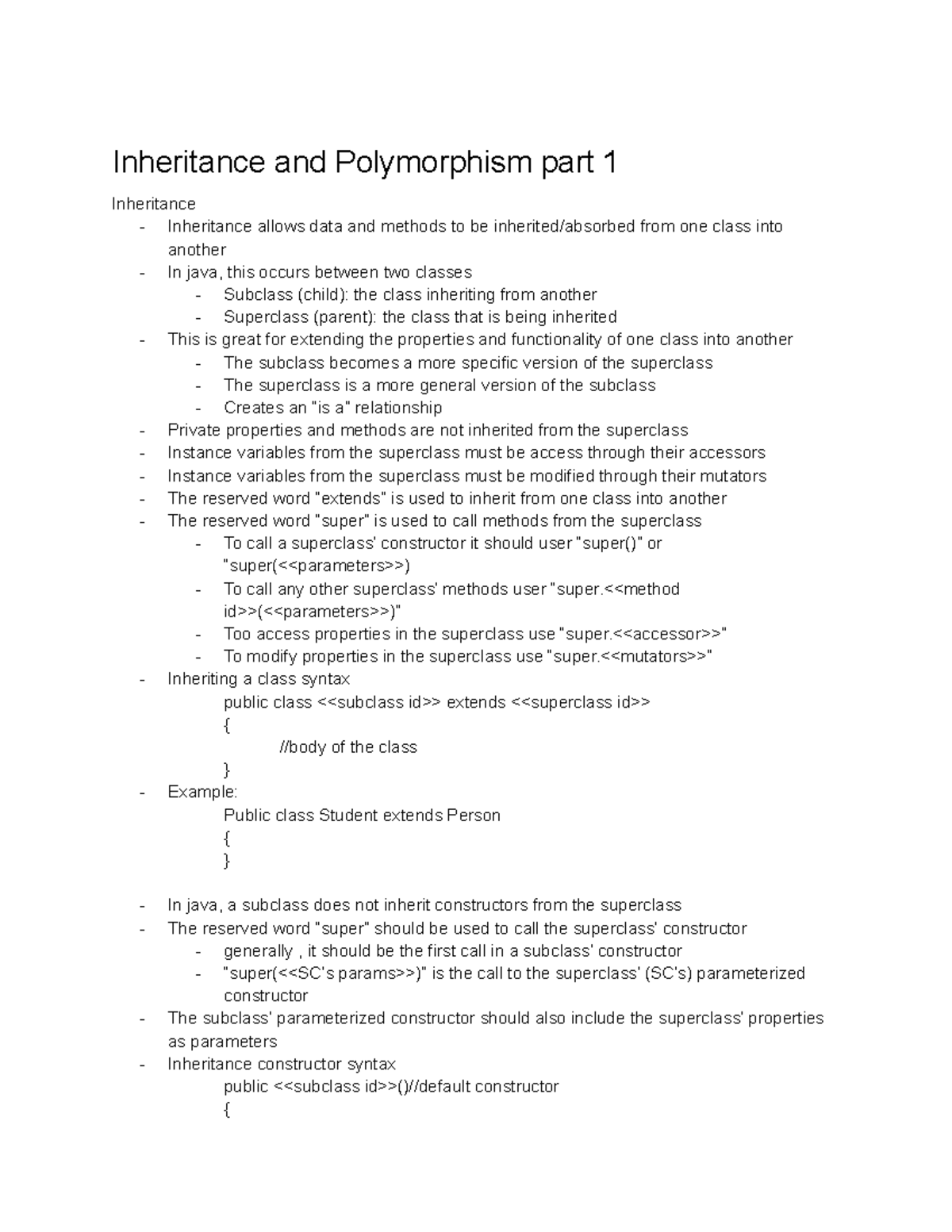 Csce145 Notes Inheritance And Polymorphism Inheritance And Polymorphism Part 1 Inheritance