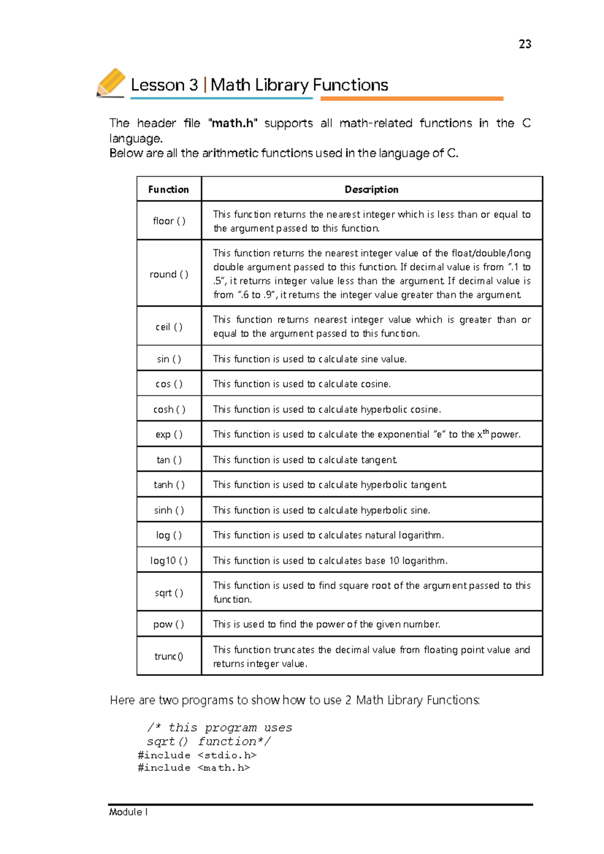 Lesson 3 Module 1 Computer Programming 2 - Module I 23 The header file ...