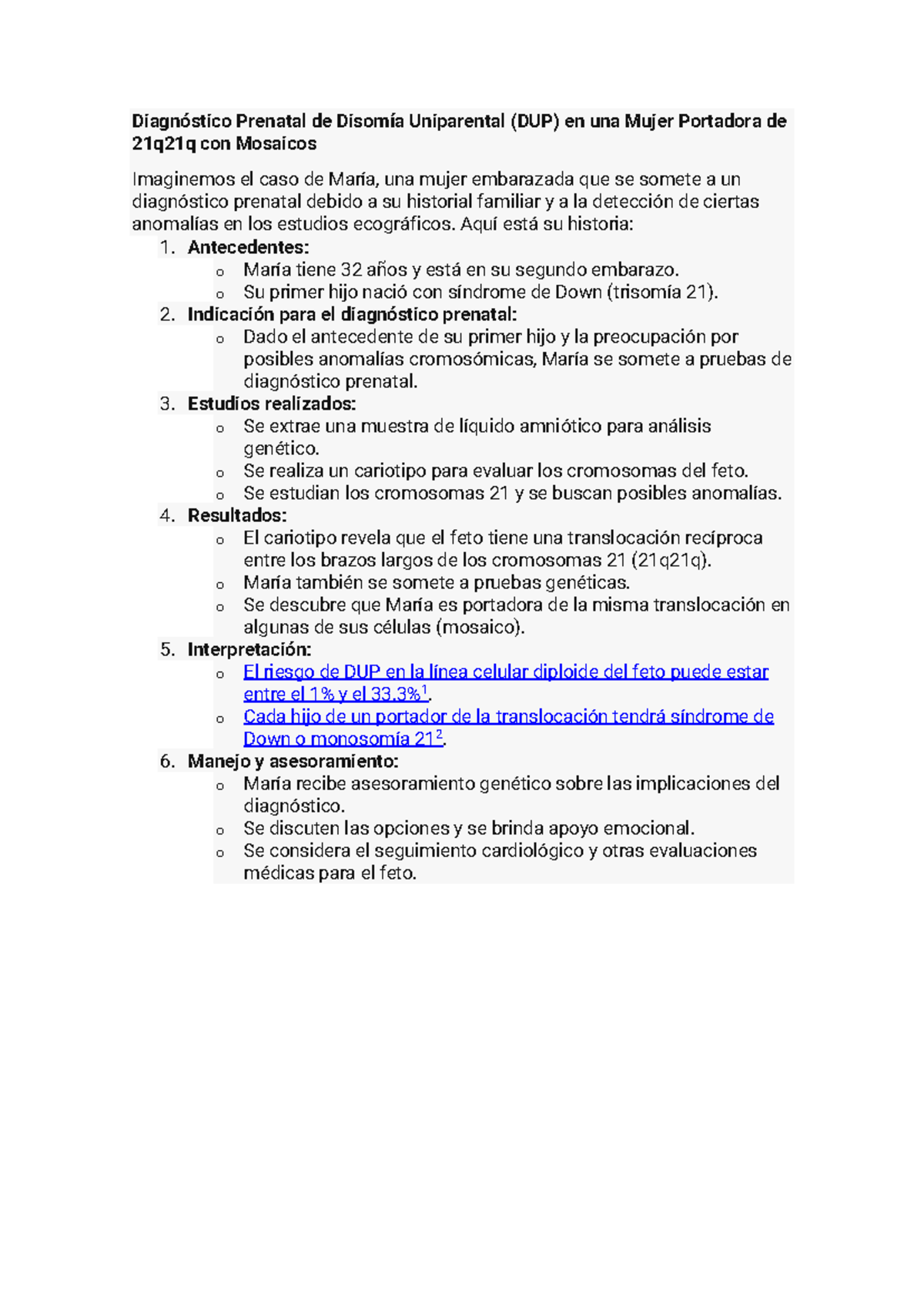 Diagnóstico Prenatal de Disomía Uniparental - Aquí está su historia: 1 ...