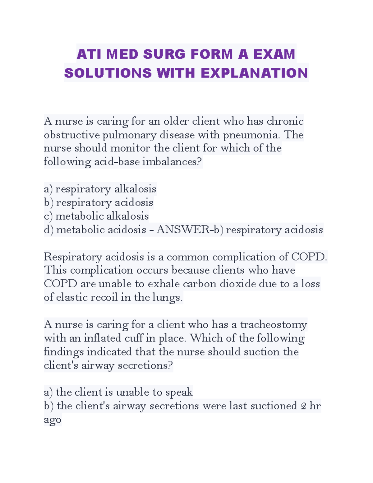 ATI MED SURG FORM A EXAM Solutions WITH Explanation - ATI MED SURG FORM ...