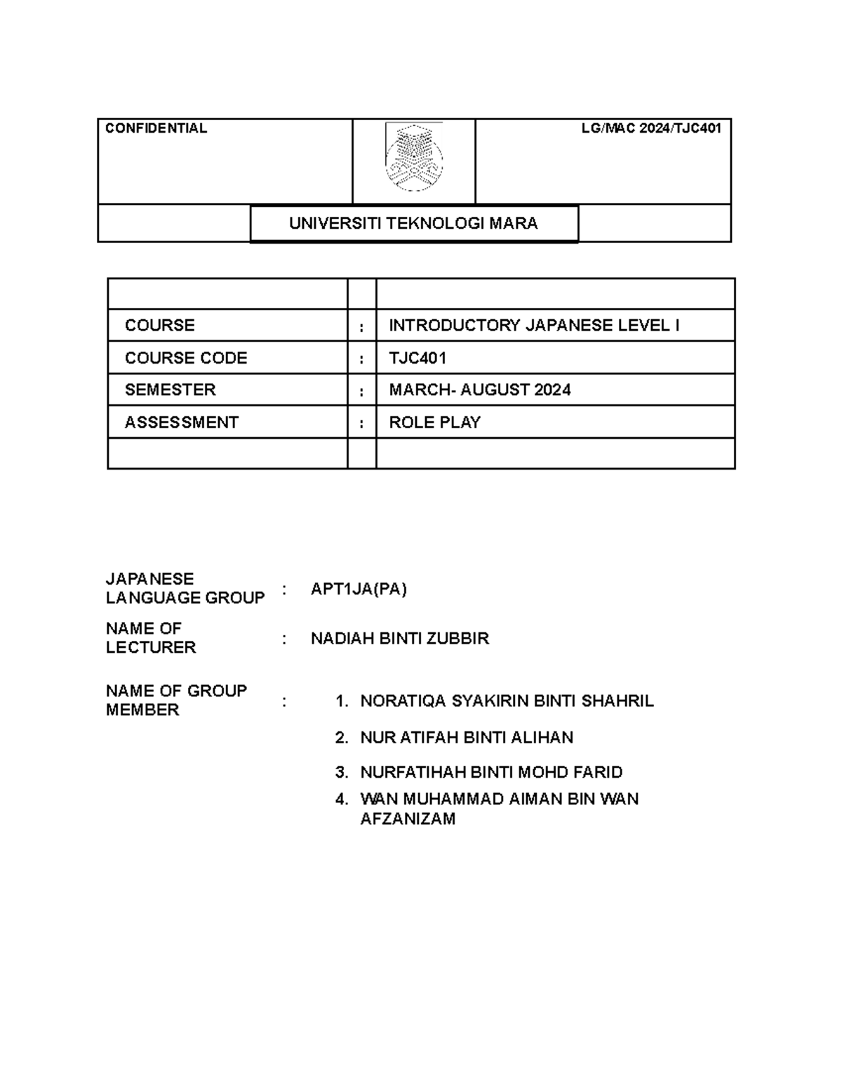 Group 4 Script Format Roleplay - CONFIDENTIAL LG/MAC 2024/TJC ...