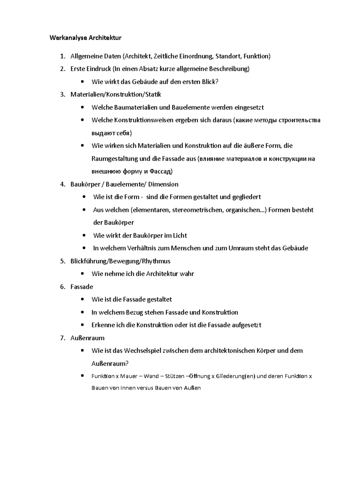 Werkanalyse Architektur Plan und Begriffe - Werkanalyse Architektur Allgemeine Daten (Architekt ...