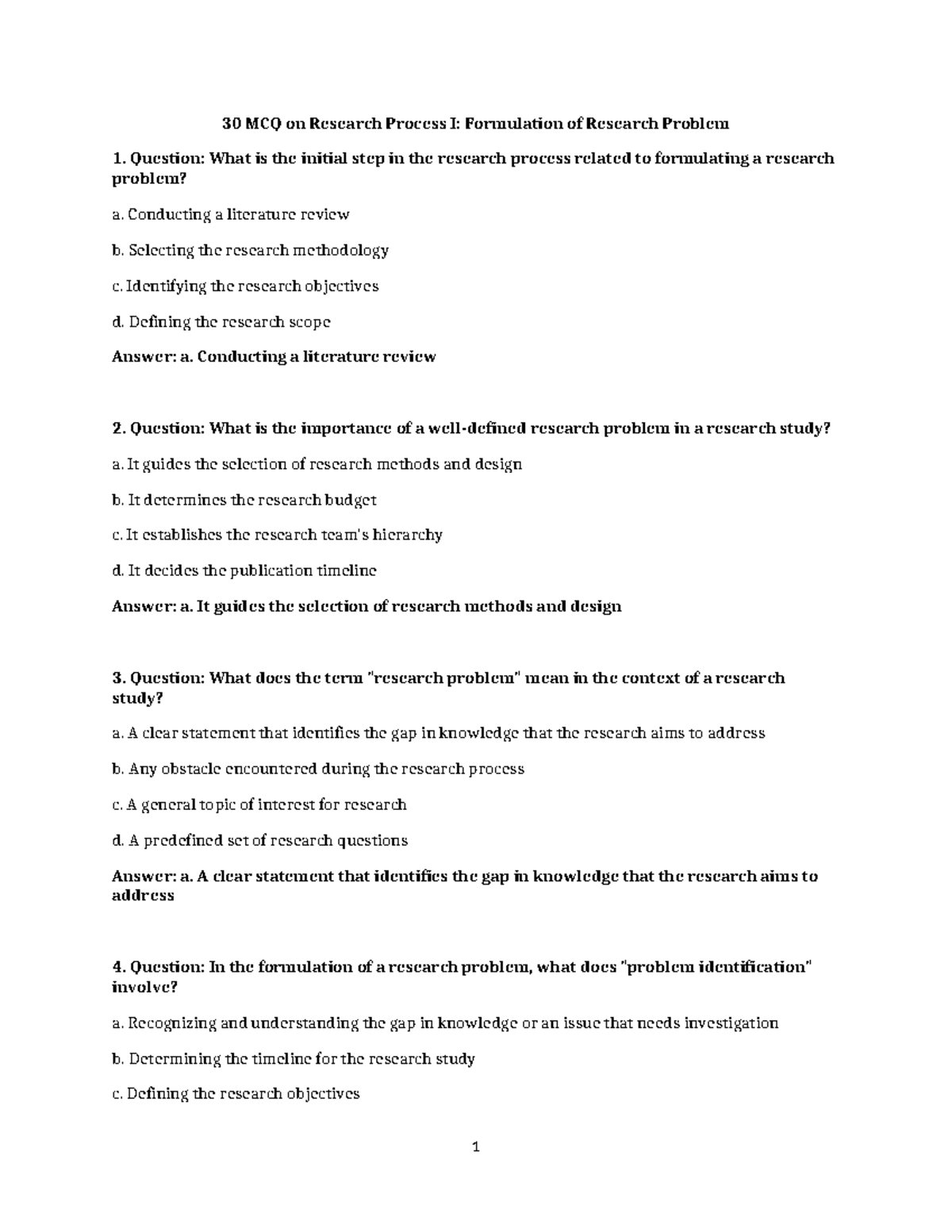 Research methodology -30 Research Process MCQ in Research methodology ...