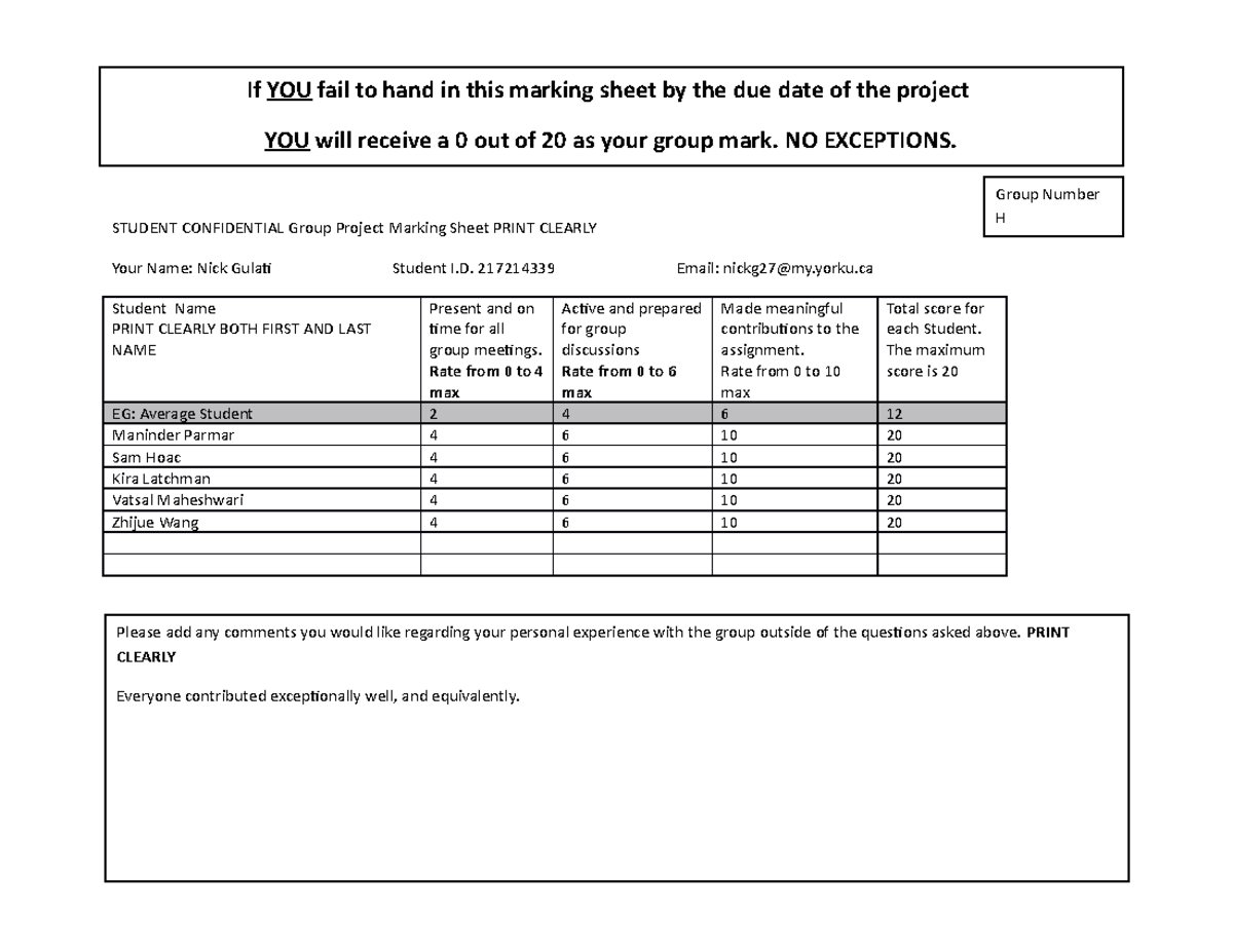 2015 Student Group Project Peer Evaluation Sheet - STUDENT CONFIDENTIAL ...