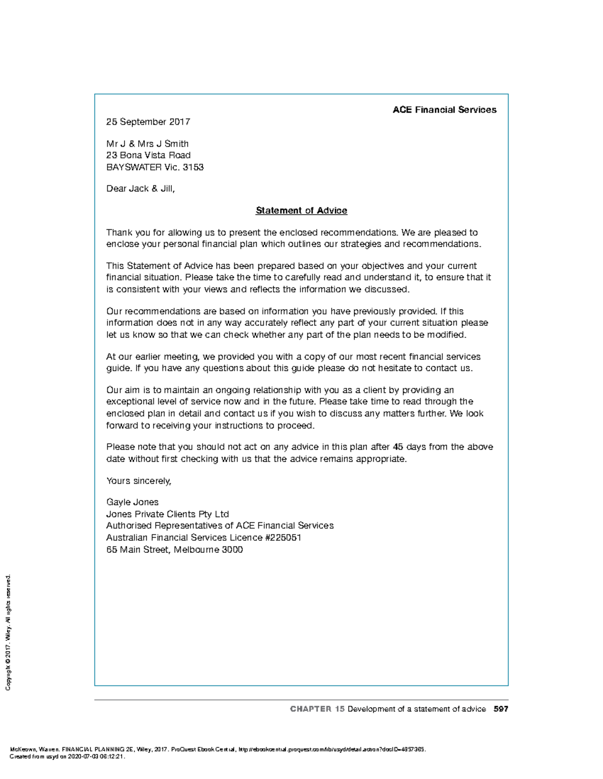 Mc Kewon Sample SOA - CHAPTER 15 Development of a statement of advice ...