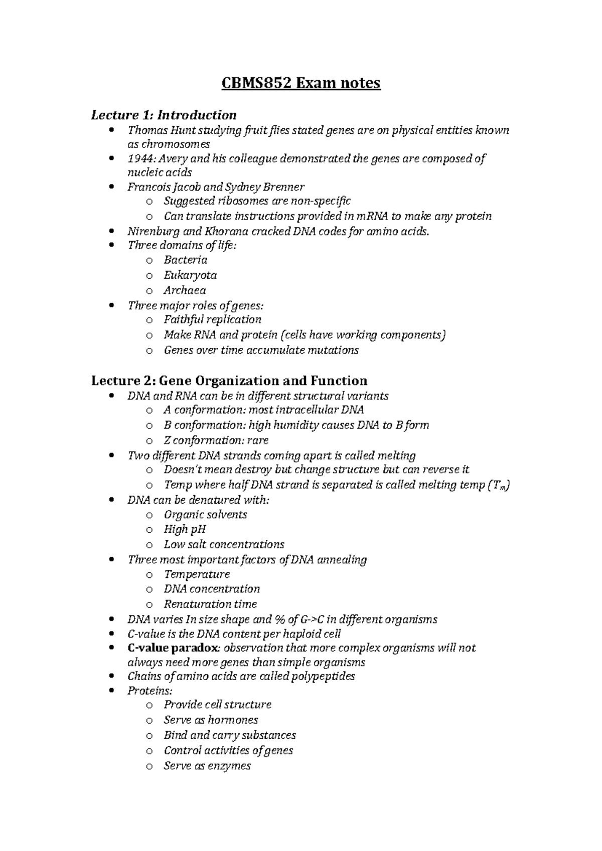 Summary - final exam study notes - CBMS852 Exam notes Lecture 1 ...
