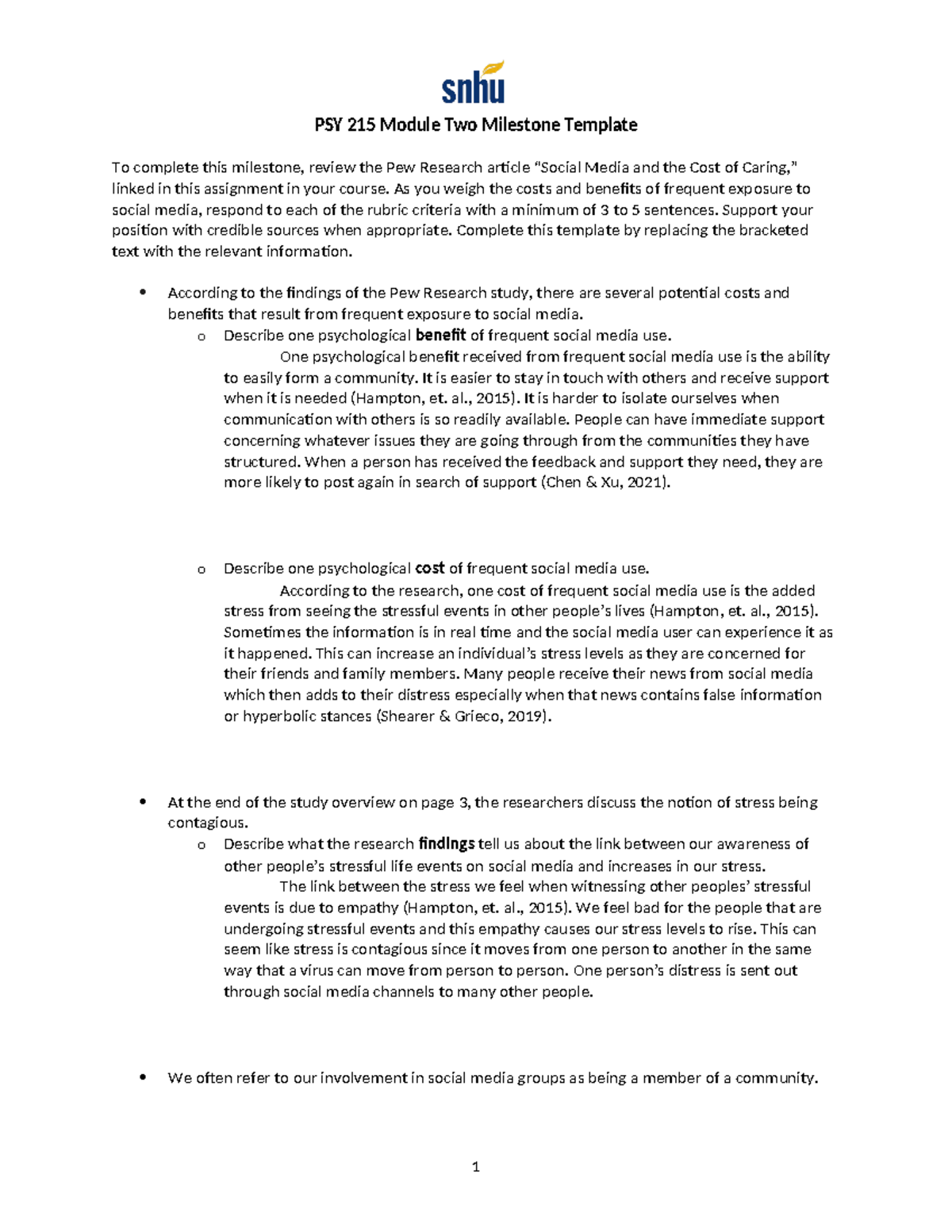 PSY 215 Module Two Milestone Template - As you weigh the costs and ...