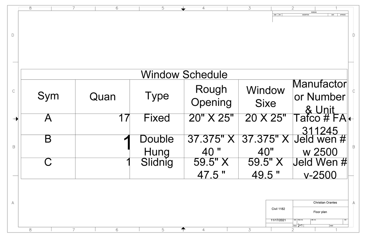 House Floor Plan Schedule - DRF 218 - Window Schedule Sym Quan Type ...