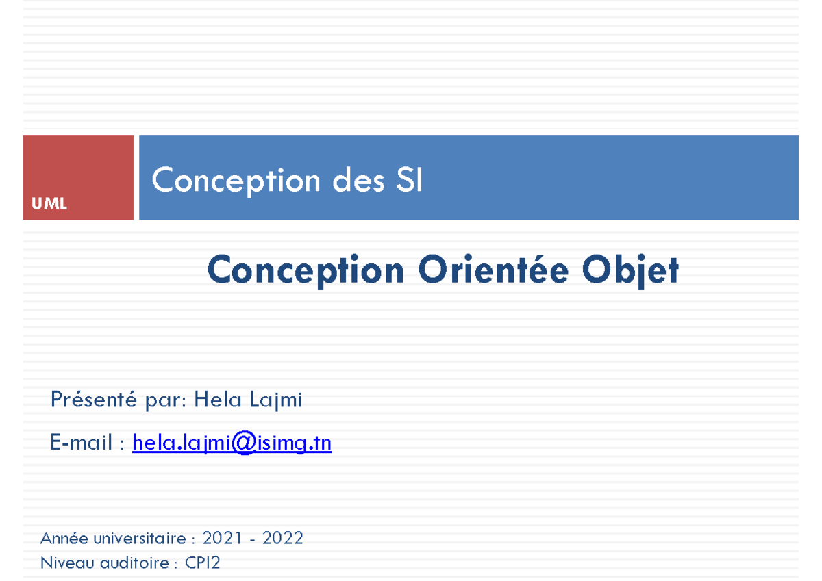 Cours UML Prepa - Summary uml conception - Conception Orientée Objet Conception des SI Présenté ...