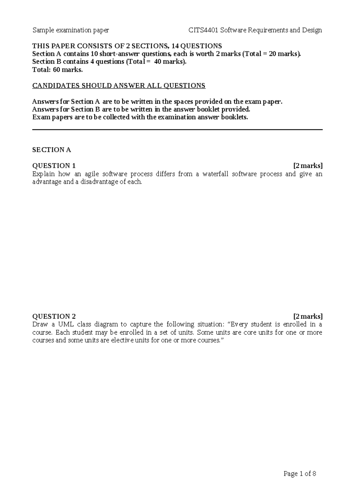 Sample Exam Paper-2017 - THIS PAPER CONSISTS OF 2 SECTIONS, 14 ...