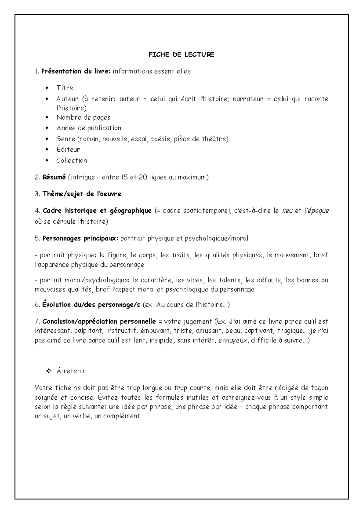 Fiche de lecture - FICHE DE LECTURE Présentation du livre: informations ...