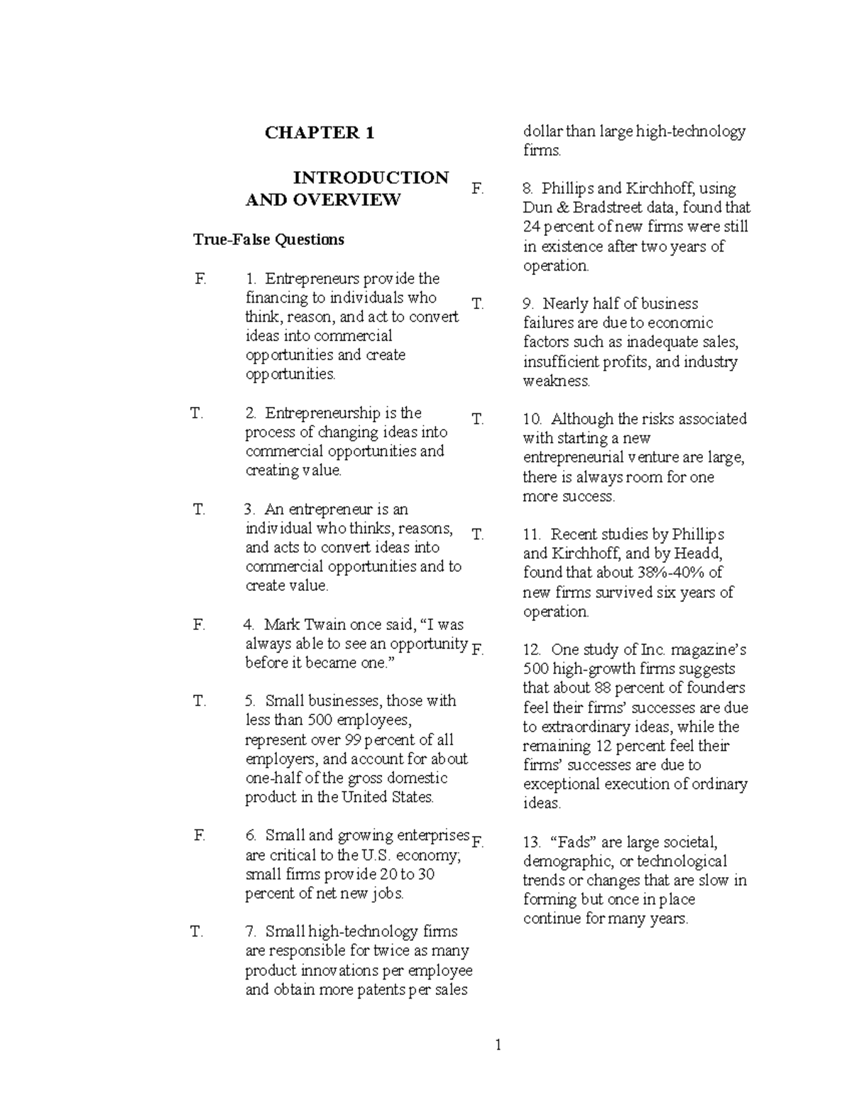 240706926 Leach TB Chap01 Ed3 - CHAPTER 1 INTRODUCTION AND OVERVIEW True-False Questions F. 1 ...