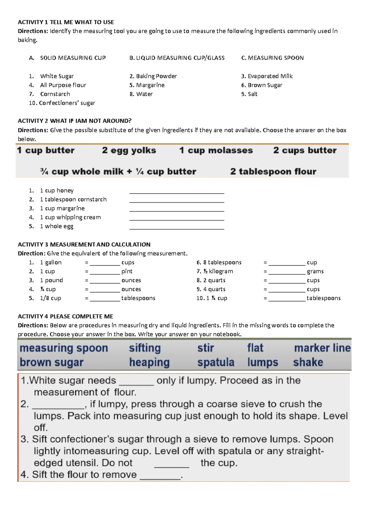TECHNOLOGY AND LIVELIHOOD EDUCATION - ACTIVITY 1 TELL ME WHAT TO USE ...