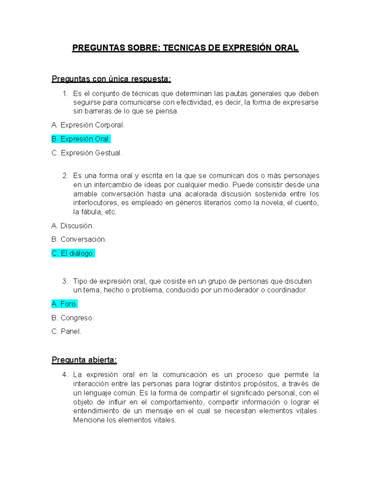 Preguntas Sobre Tecnicas DE Expresión ORAL - PREGUNTAS SOBRE: TECNICAS ...