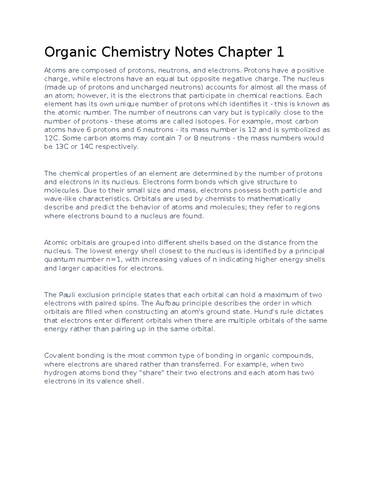 Organic Chemistry Notes Chapter 1 - Protons have a positive charge ...