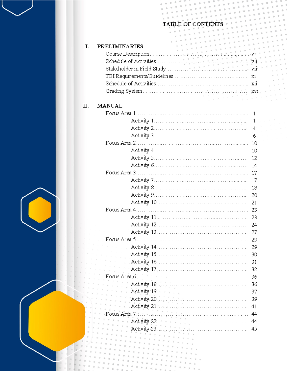 Table OF Content FS 1 - Summary Bachelor of Secondary Education - TABLE ...