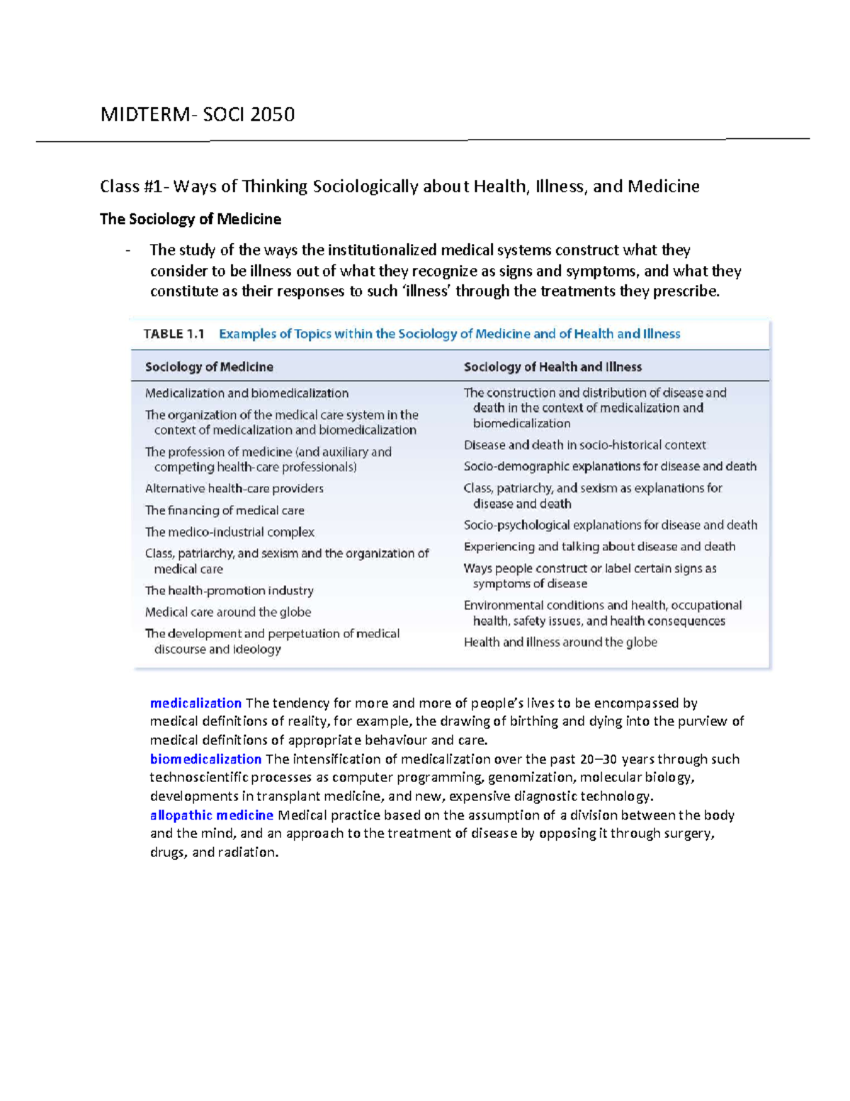 Midterm guide - MIDTERM- SOCI 2050 Class #1- Ways of Thinking ...