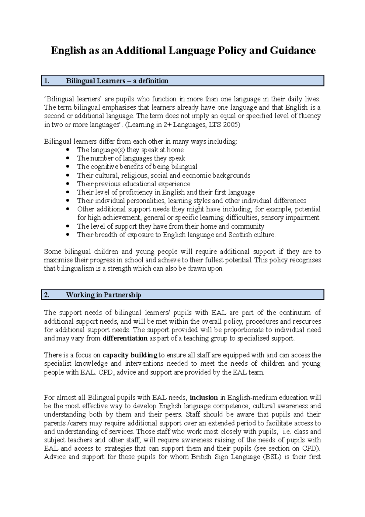 English as an Additional Language Policy and Guidance - The term ...