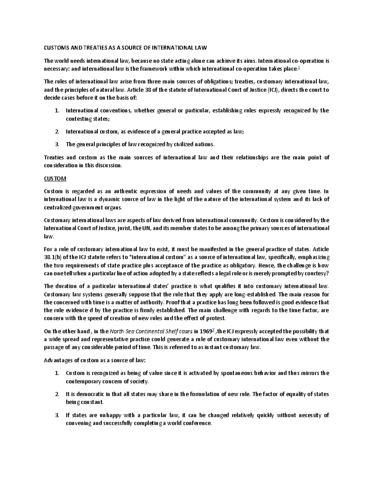Custom vs Treaty - CUSTOMS AND TREATIES AS A SOURCE OF INTERNATIONAL ...