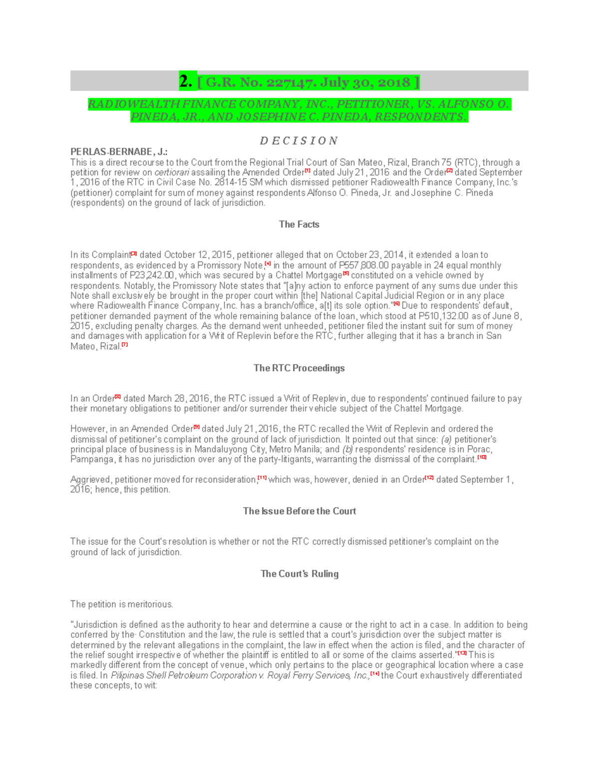 REM LAW 1 FULL TEXT Cases - 2. [ G. No. 227147. July 30, 2018 ...