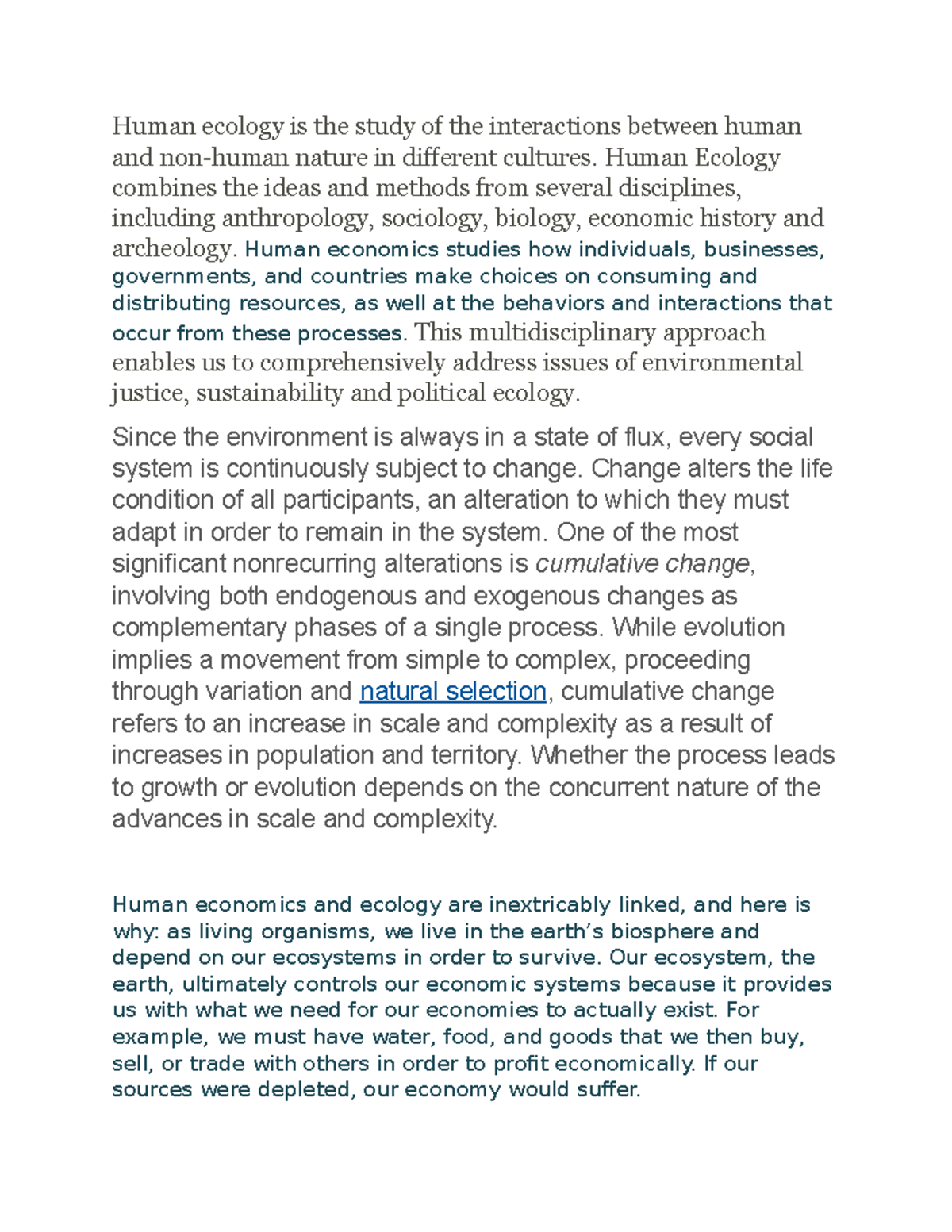 Ecology - Biology assignment - Human ecology is the study of the ...
