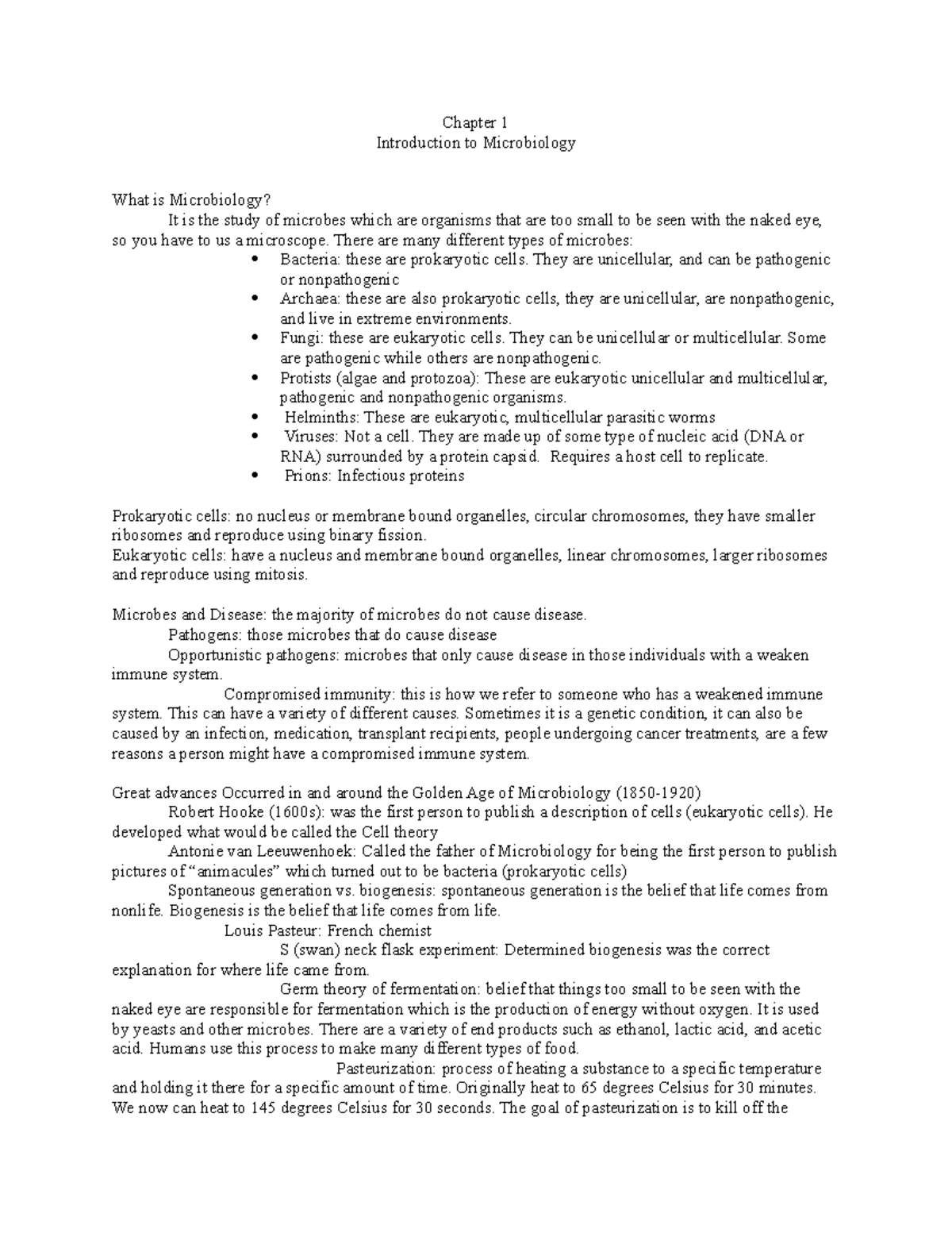 CH 1 Introduction to Microbiology Notes - Chapter 1 Introduction to ...