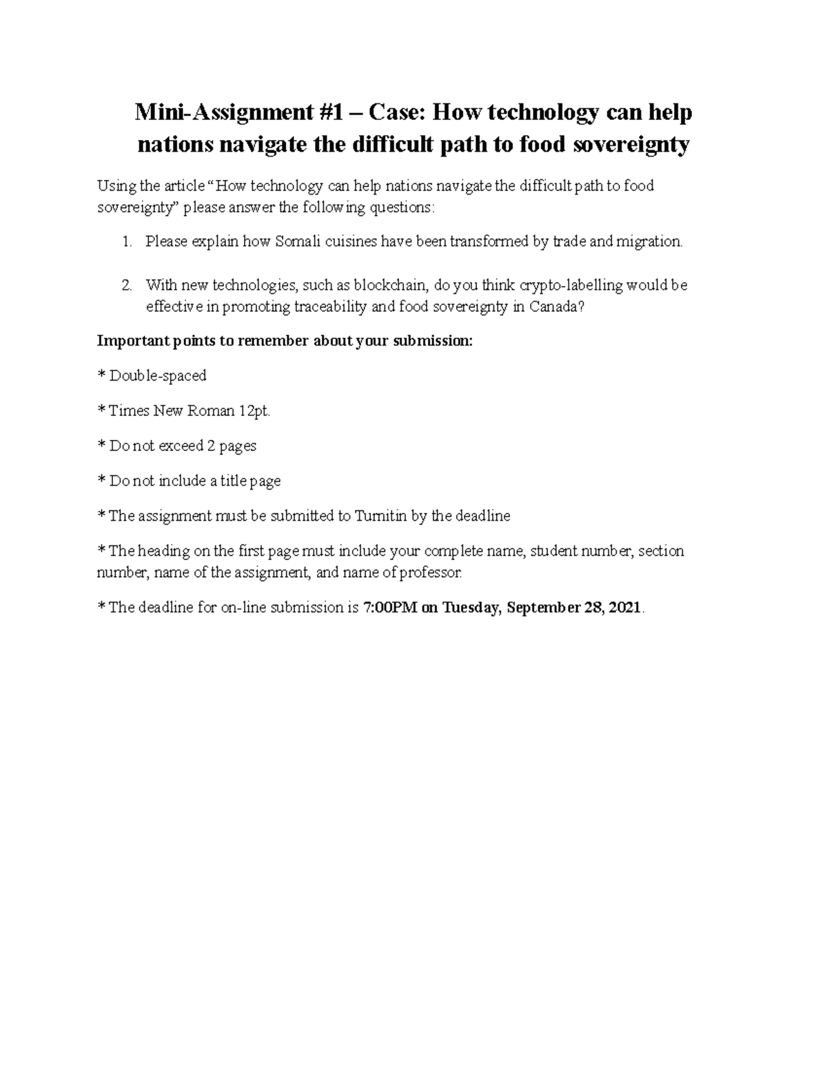 Mini Assignment 1 GMS 200 - Tue F2021 - Mini-Assignment #1 – Case: How ...