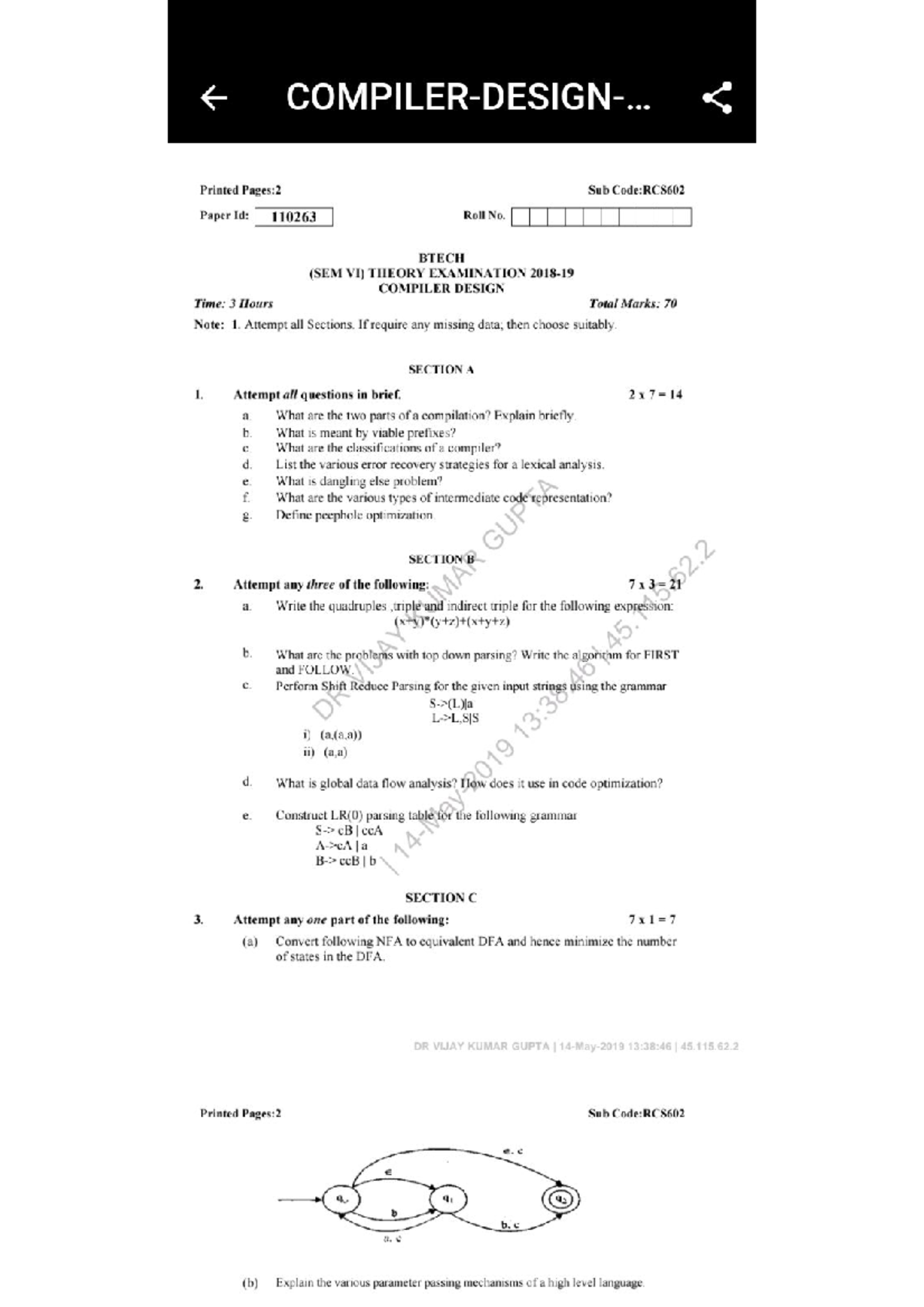 Compiler Design pyqs - technology - Studocu