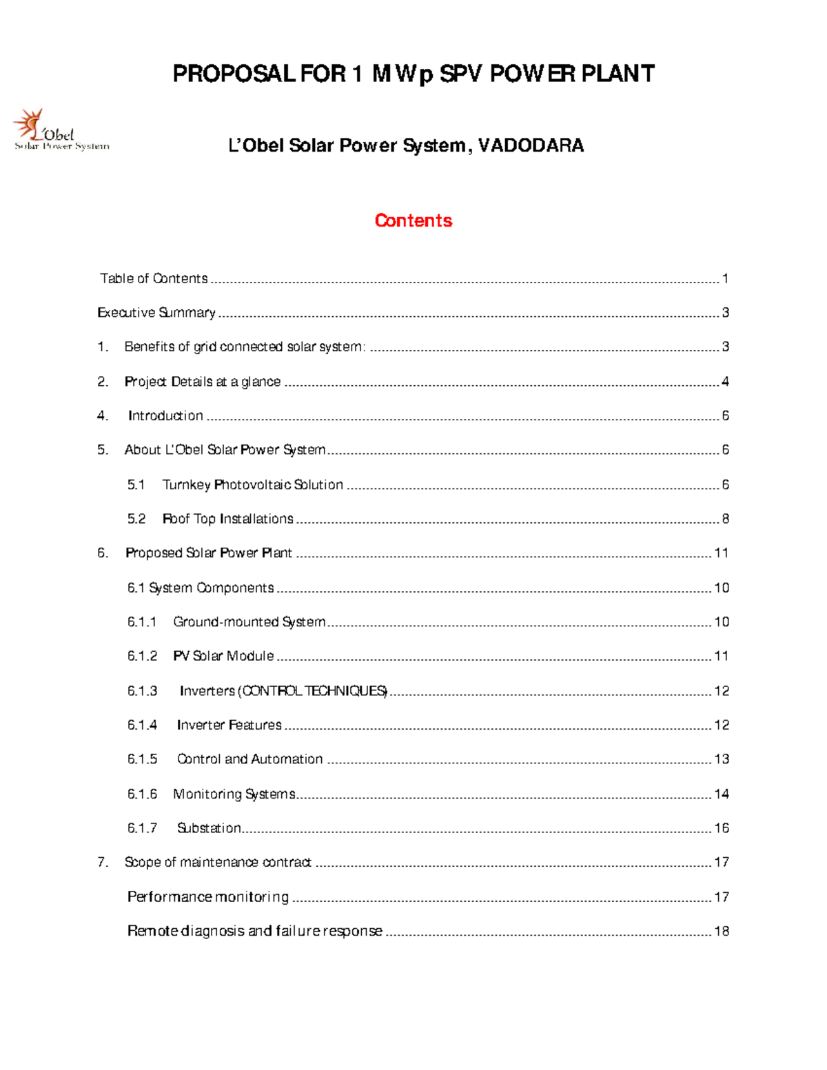 Proposal for 1MW Solar Project - PROPOSAL FOR 1 MWp SPV POWER PLANT L ...