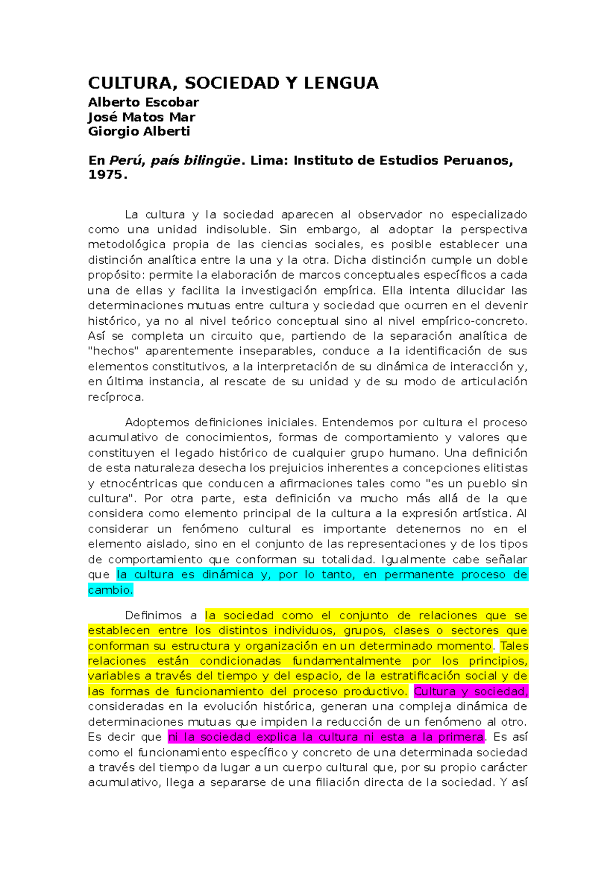 Lectura 3 Lengua - Apuntes 3 - Lenguaje y Comunicación II - ULIMA - Studocu