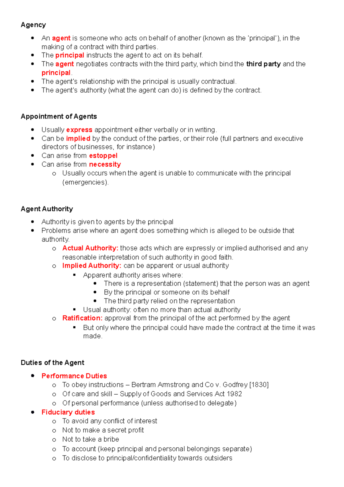 MN20010 - Topic 2 - Agency Notes - Agency An agent is someone who acts ...