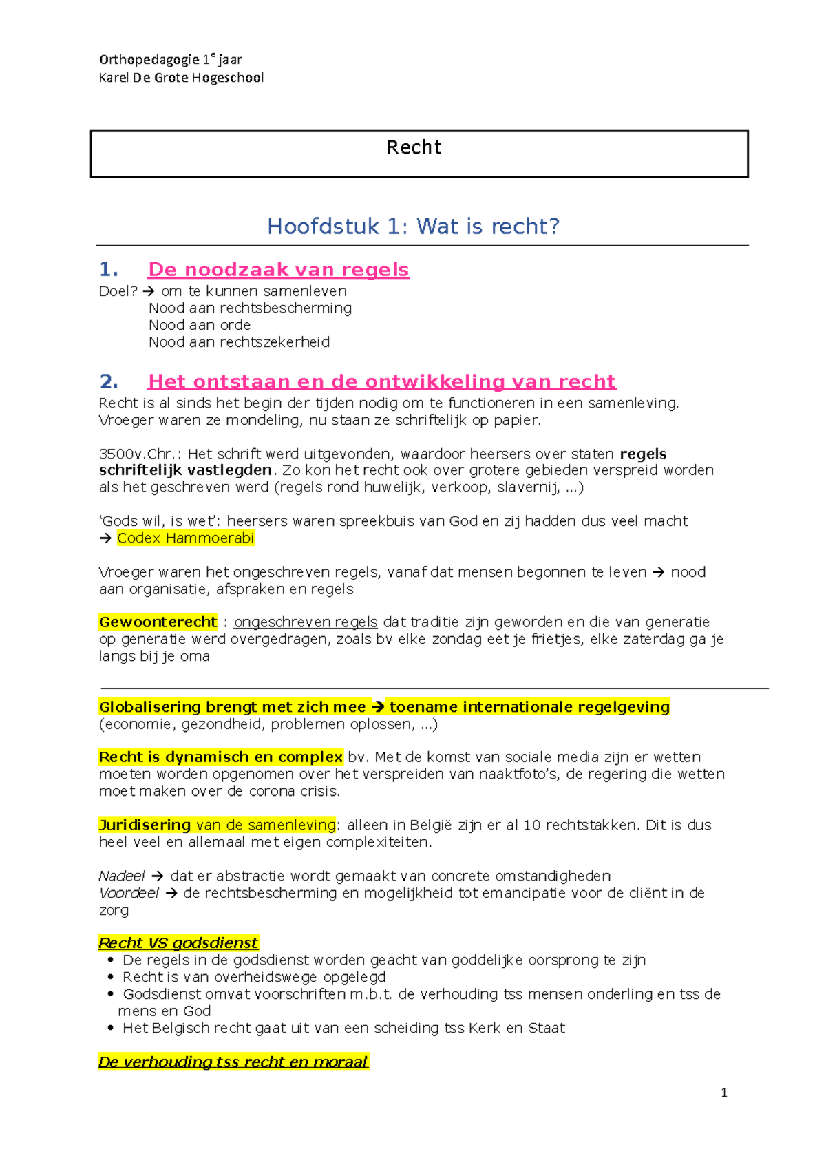 Recht - jetoch - Karel De Grote Hogeschool Recht Hoofdstuk 1: Wat is ...