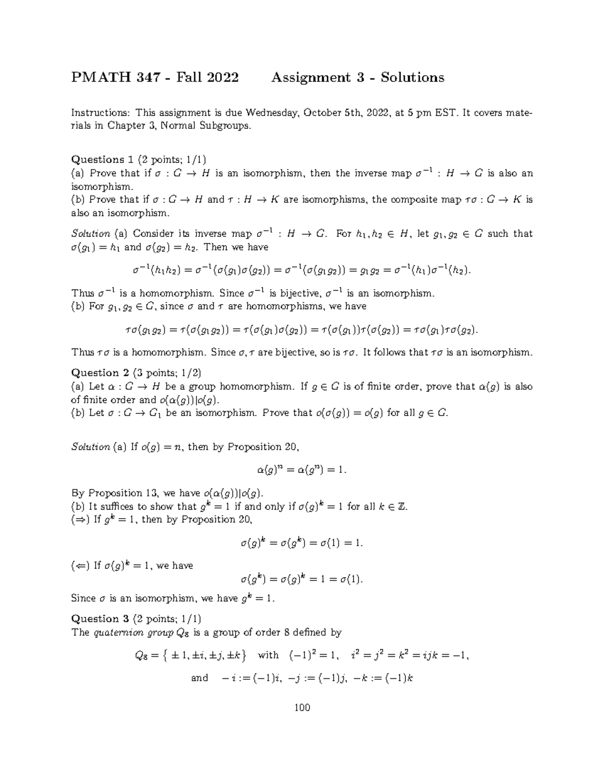 Pmath 347-A3-solutions - PMATH 347 - Fall 2022 Assignment 3 - Solutions ...