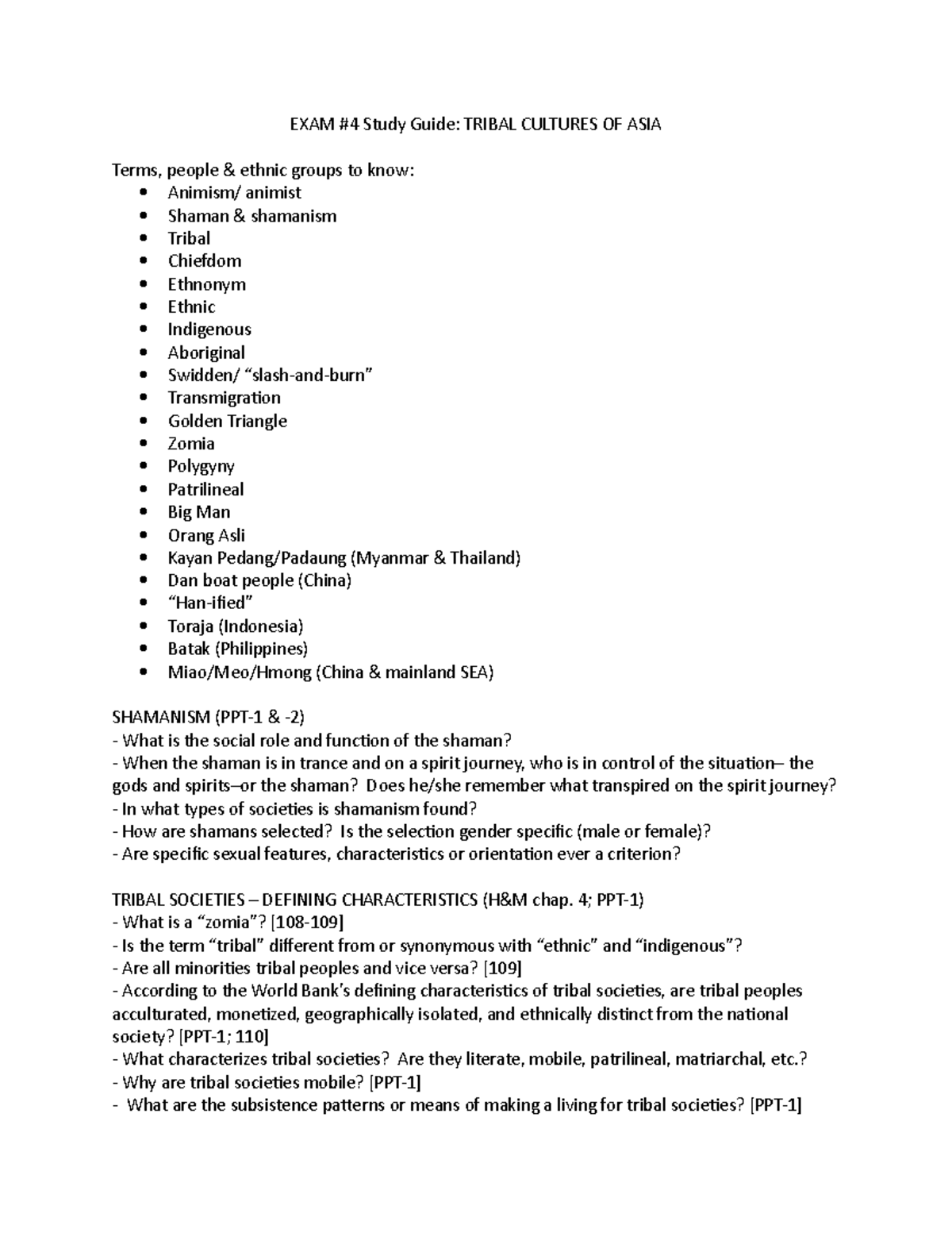 Exam #4 Study Guide - EXAM #4 Study Guide: TRIBAL CULTURES OF ASIA ...