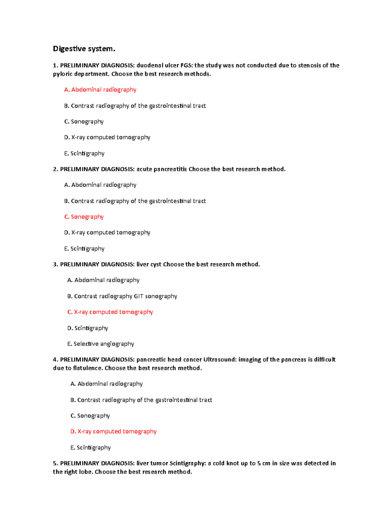 Digestive system - Test questions - Digestive system. PRELIMINARY ...